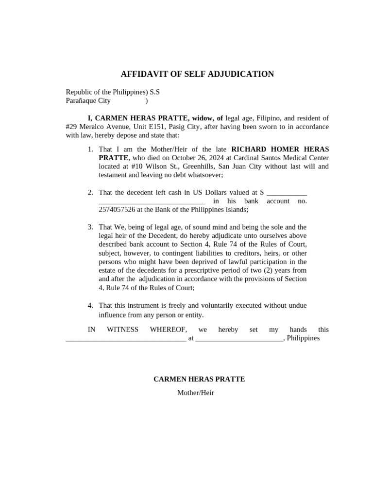 438797123-Affidavit-of-Self-Adjudication-Bank PRATTE | PDF | Private ...