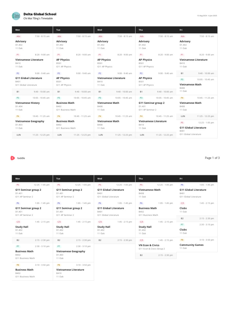 Chi Mai's Timetable | PDF