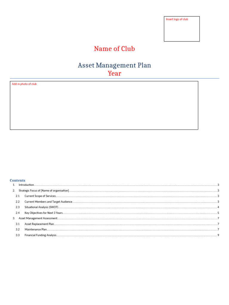 Asset Management Plan Template | PDF | Swot Analysis | Revenue