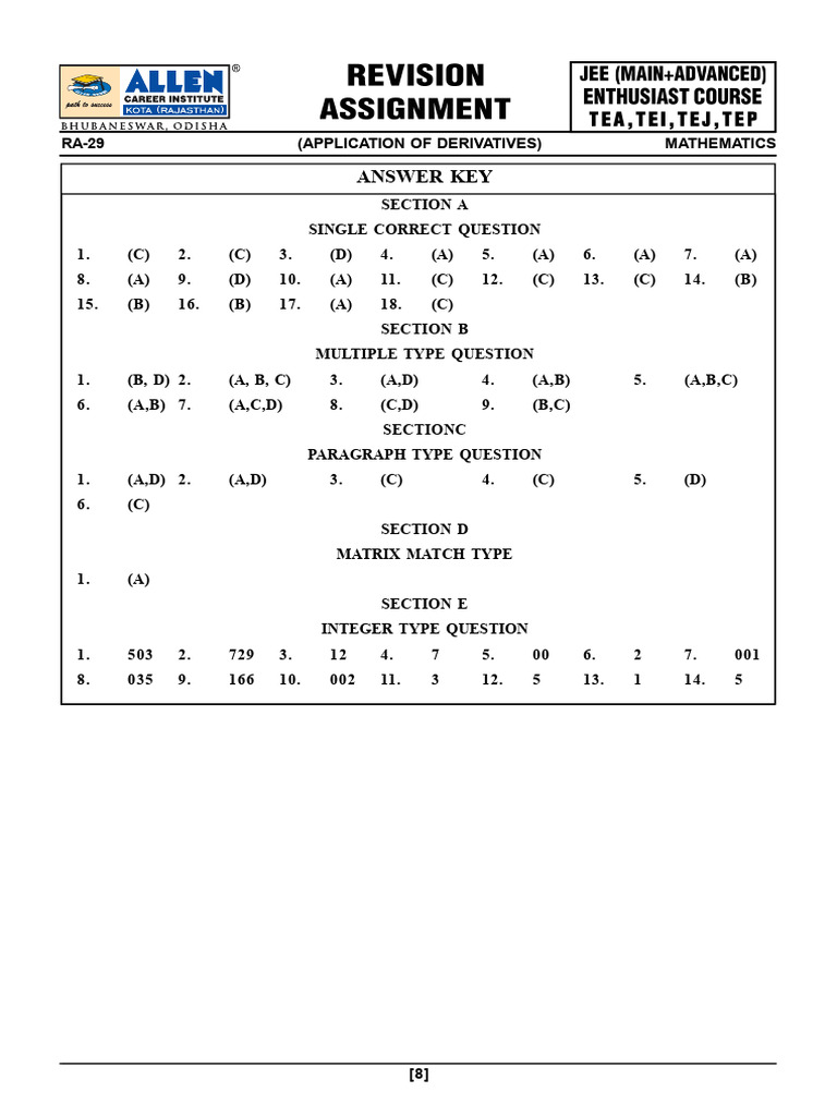 Math Exam Answer Key | PDF