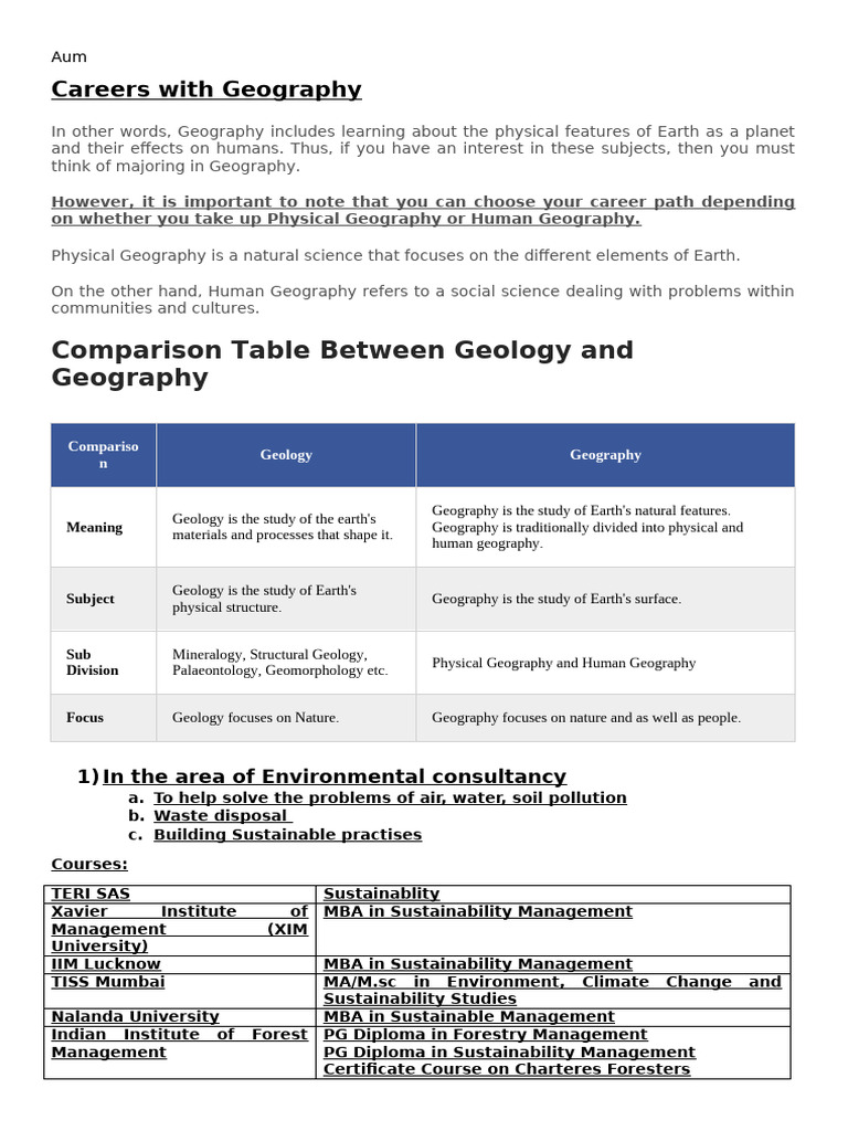 Geography Career Paths and Courses | PDF | Sustainability | Earth Sciences