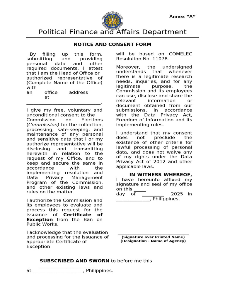 Annex A Notice and Consent Form | PDF | Justice | Crime & Violence