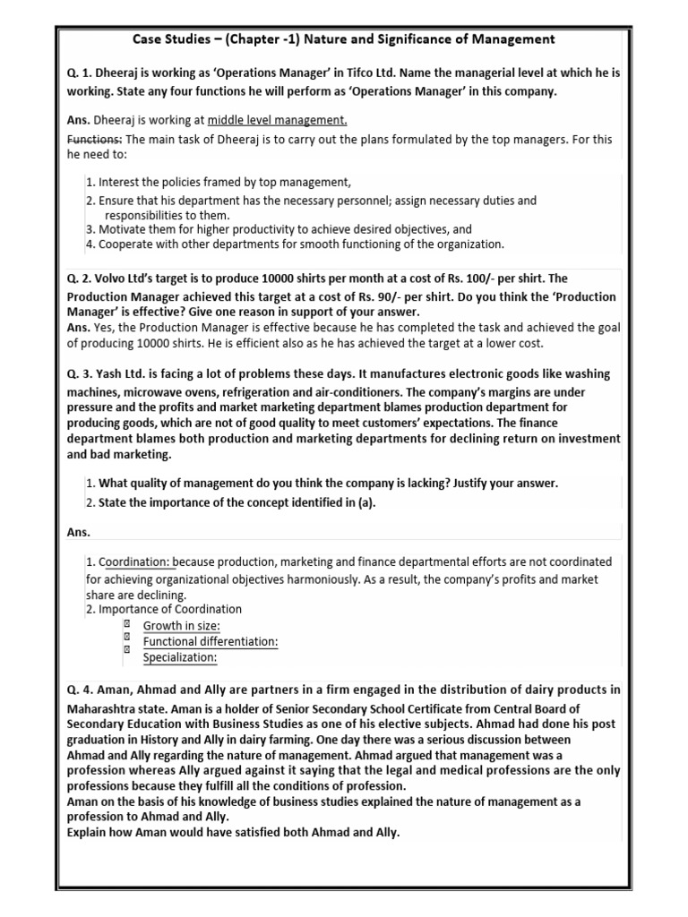 Business Studies All Case Study Chapter 1 to 12.PDF | PDF | Sales ...