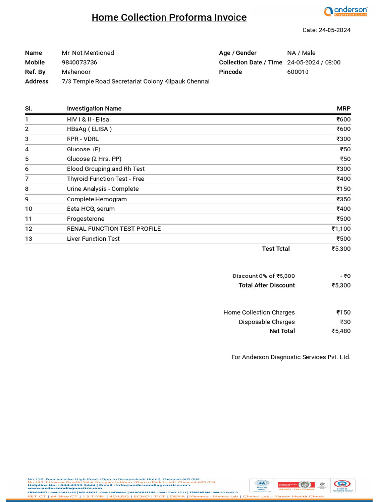 Temp Proforma 9840073736 08 00 | PDF | Medical Tests | Endocrine System