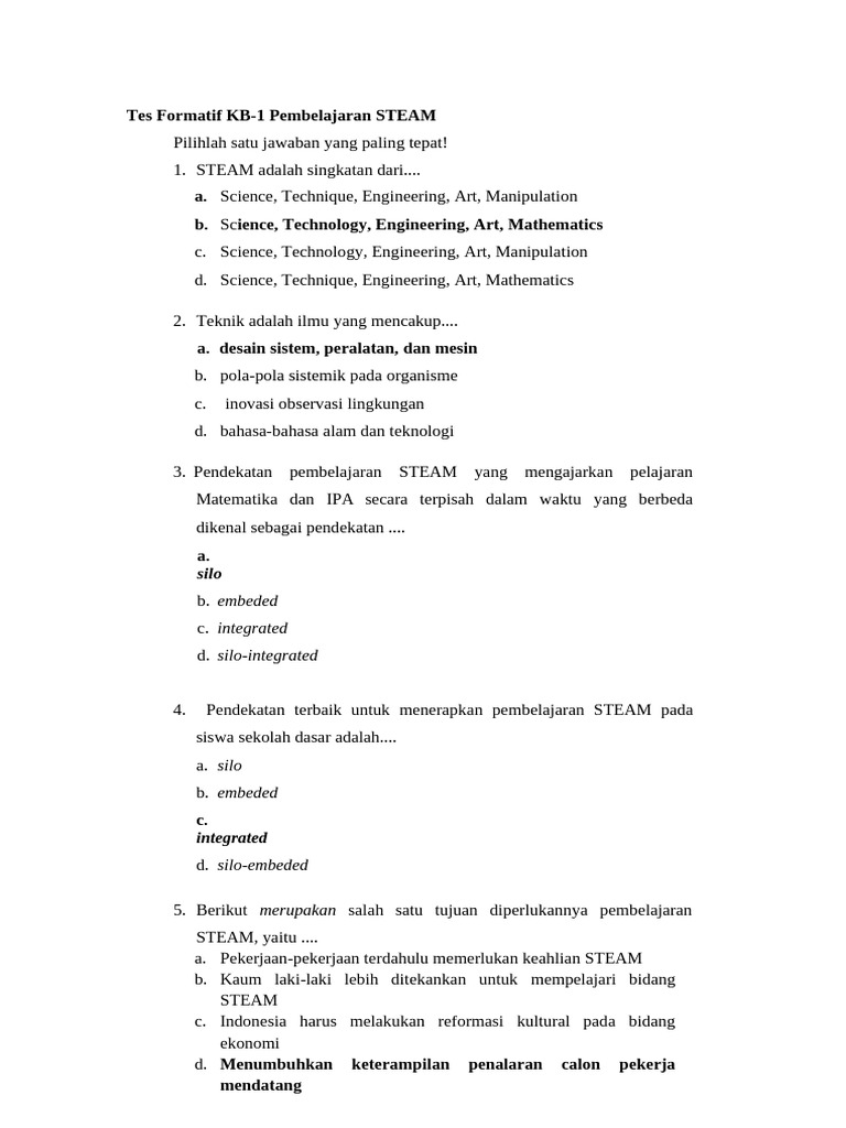 Tes Formatif Pembelajaran STEAM dan Neurosains | PDF
