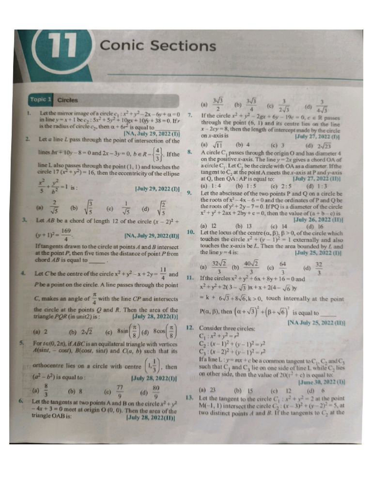 Circle, Ellipse, Parabola, Hyperbola | PDF