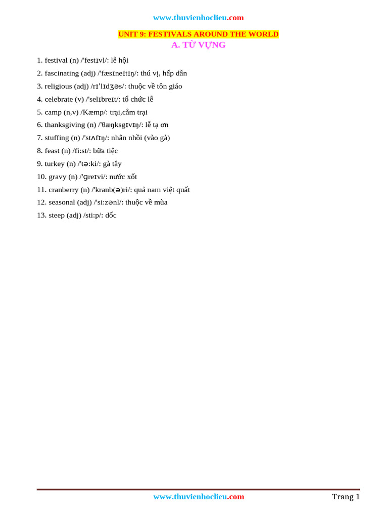 BTTHCS TA7 Unit 9 | PDF | Festival | Easter