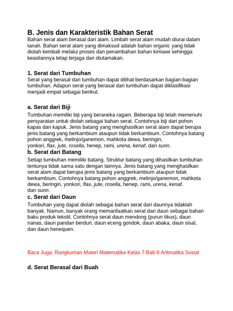 Jenis dan Karakteristik Bahan Serat | PDF