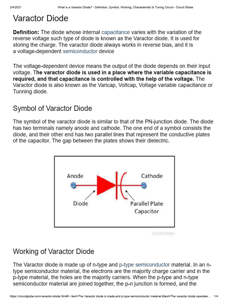 What Is A Varactor Diode Definition Symbol Working Characteristic And Tuning Circuit