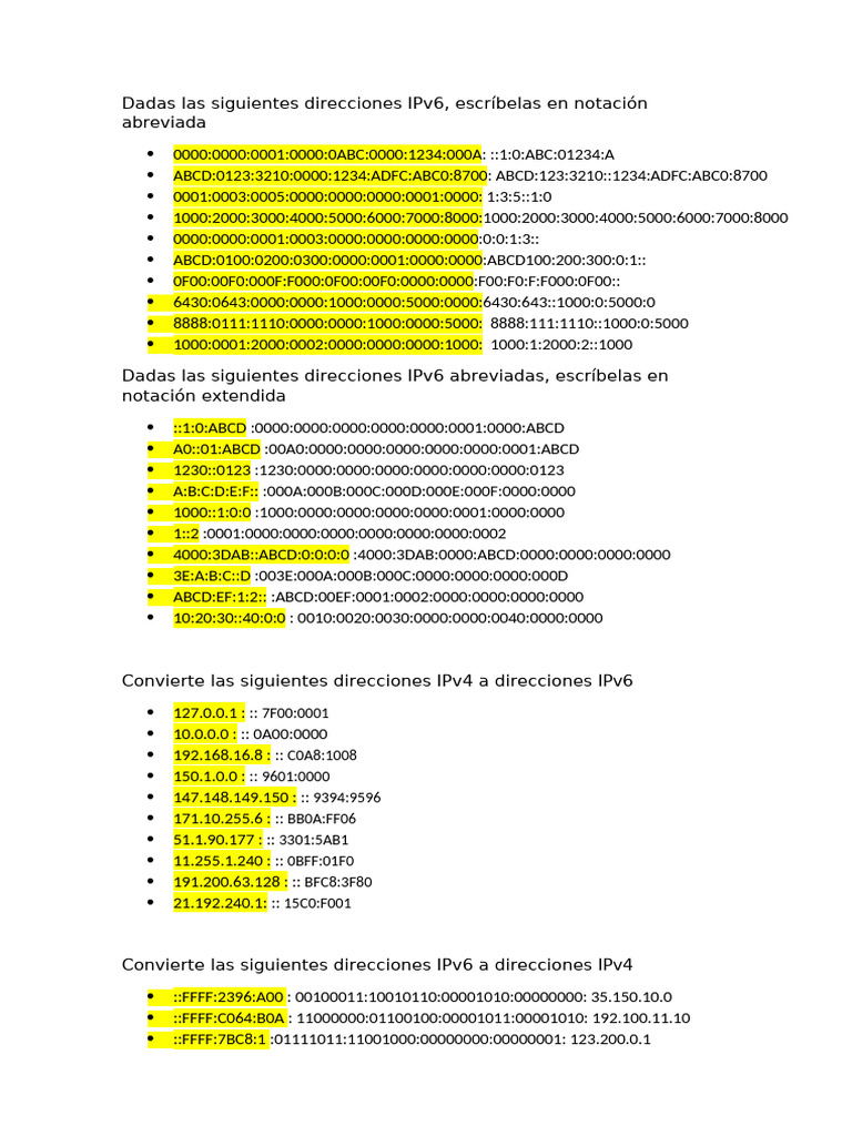 03 Ejercicio IPv6. Simplificación y Paso IPv4 A IPv6 | PDF