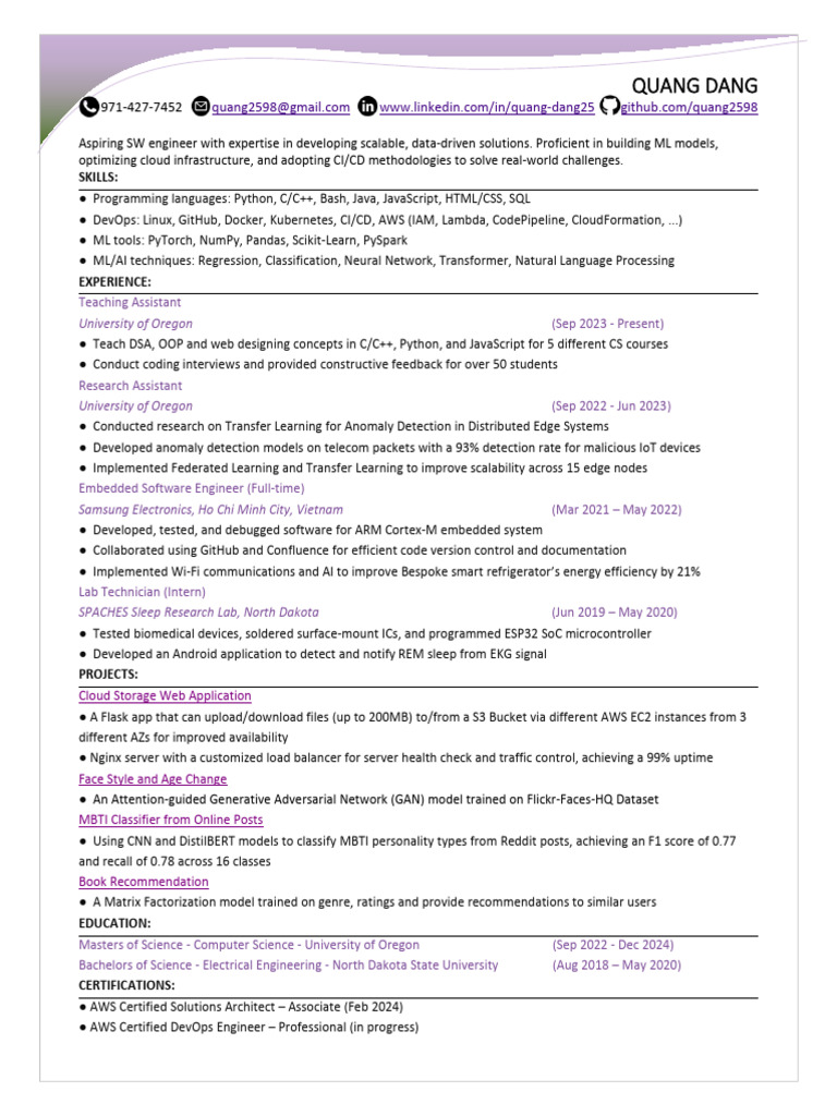 Resume Quang Softwareengineer Pdf Computing Computer Science