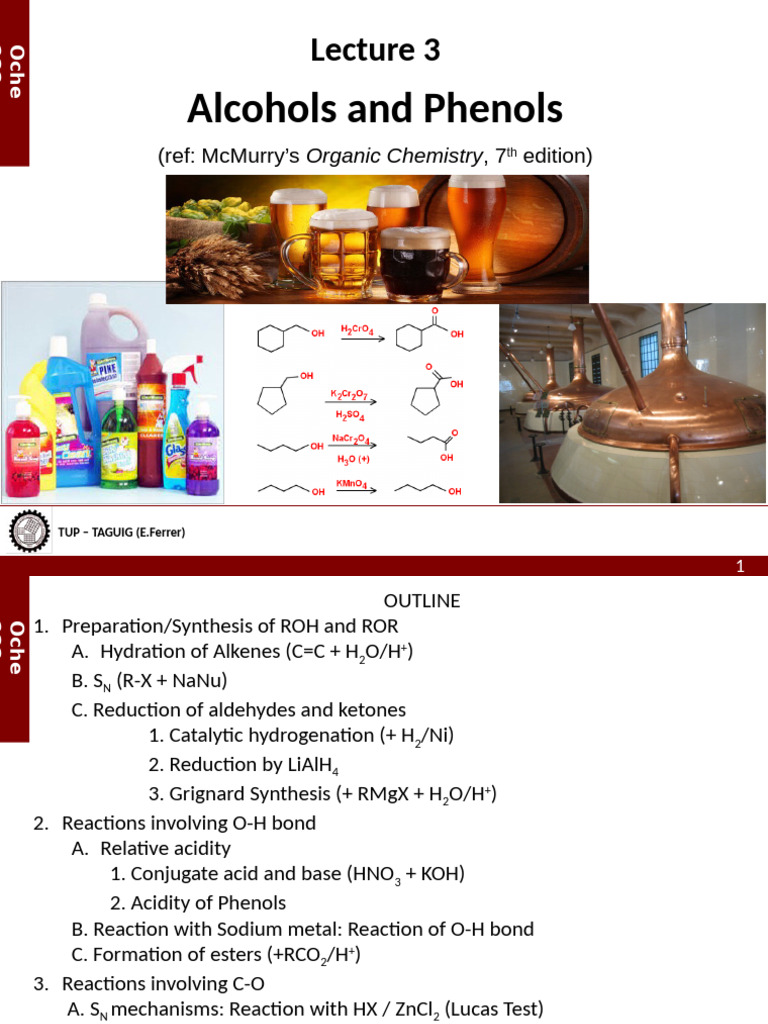 OCHE3 Lecture 3 - Alcohols & Phenols | PDF | Ester | Acid Dissociation Constant
