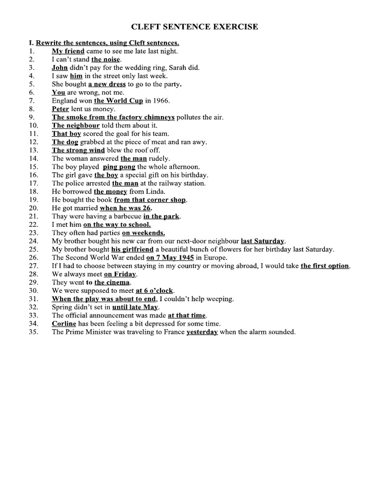 BC2 Cleft Sentences Drill | PDF
