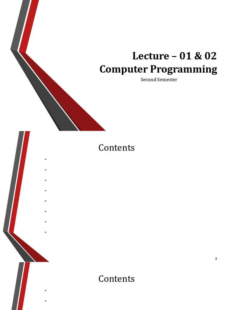 Programming Lecture 01 | PDF | Computer Programming | Programming Language Programming Lecture 01 | PDF | Computer Programming | Programming Language