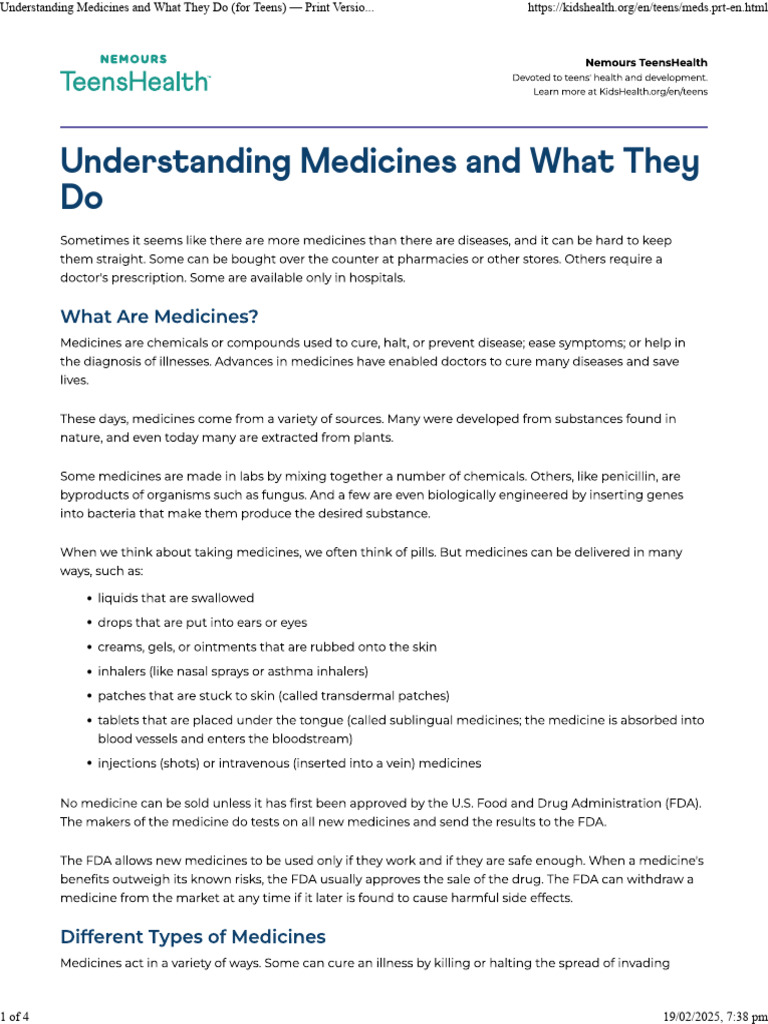 Understanding Medicines and What They Do (For Teens) - Print Version ...