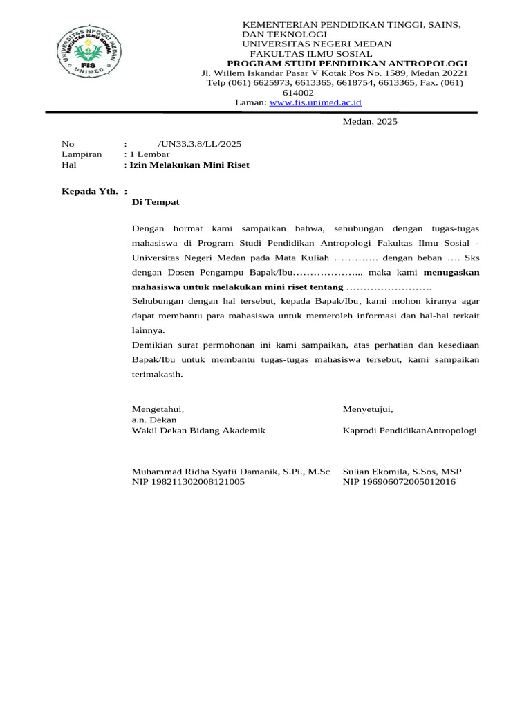 Format Surat Izin Mini Riset | PDF
