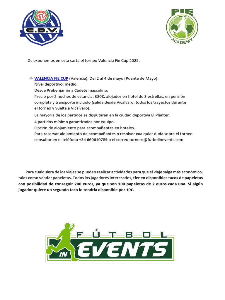 Carta Valencia Fie Cup Vicalvaro Puente de Mayo | PDF