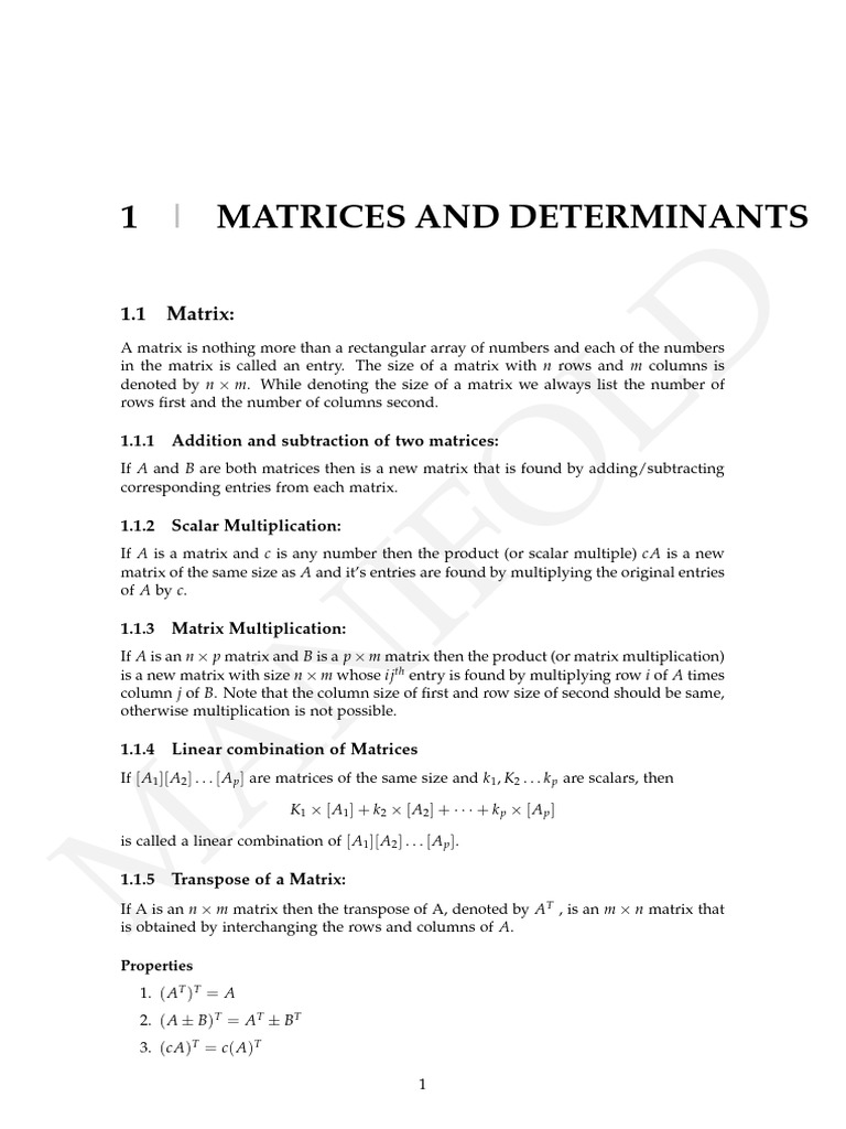 Matrices and Determinants | PDF | Matrix (Mathematics) | Determinant