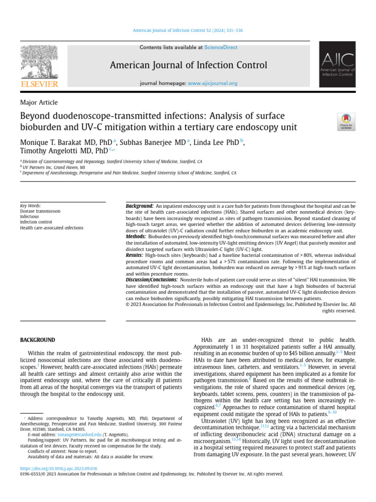 Beyond Duodenoscope Transmitted Infections Analys | PDF | Ultraviolet | Infection