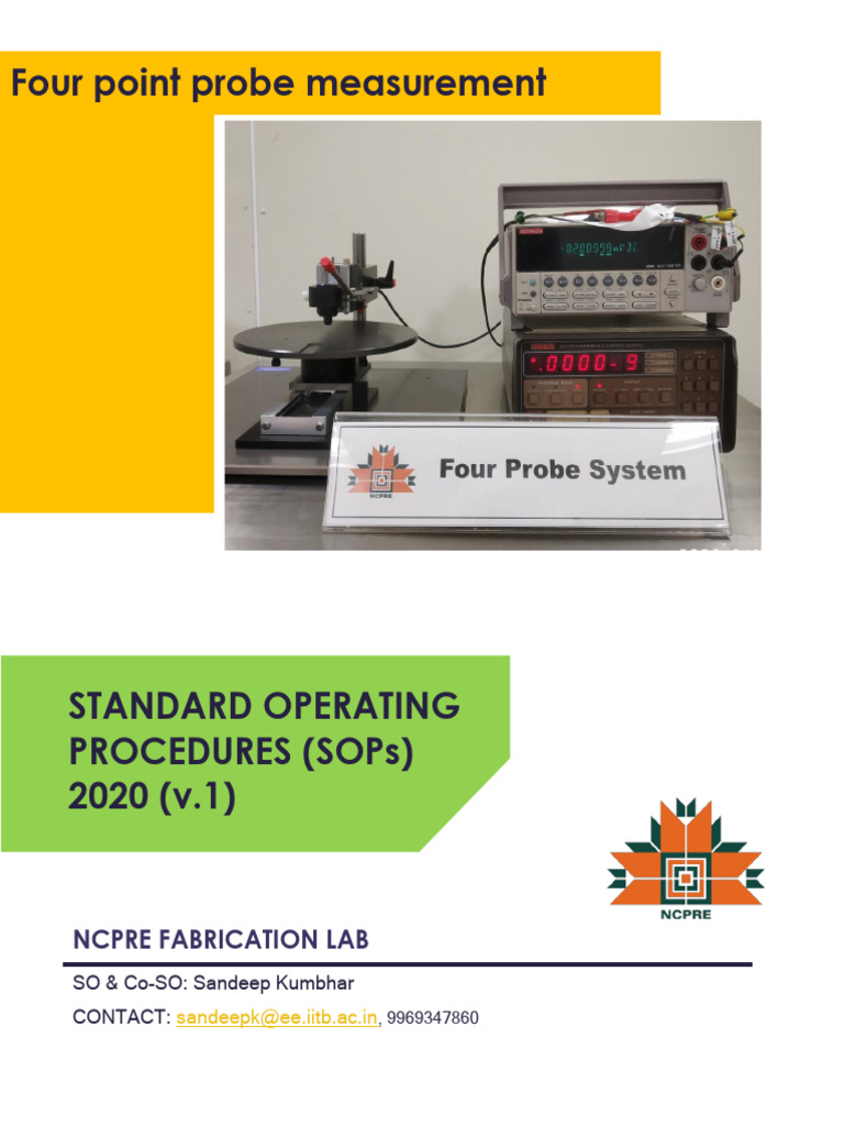 Four Point Probe SOP for Resistivity | PDF | Electrical Resistivity And ...