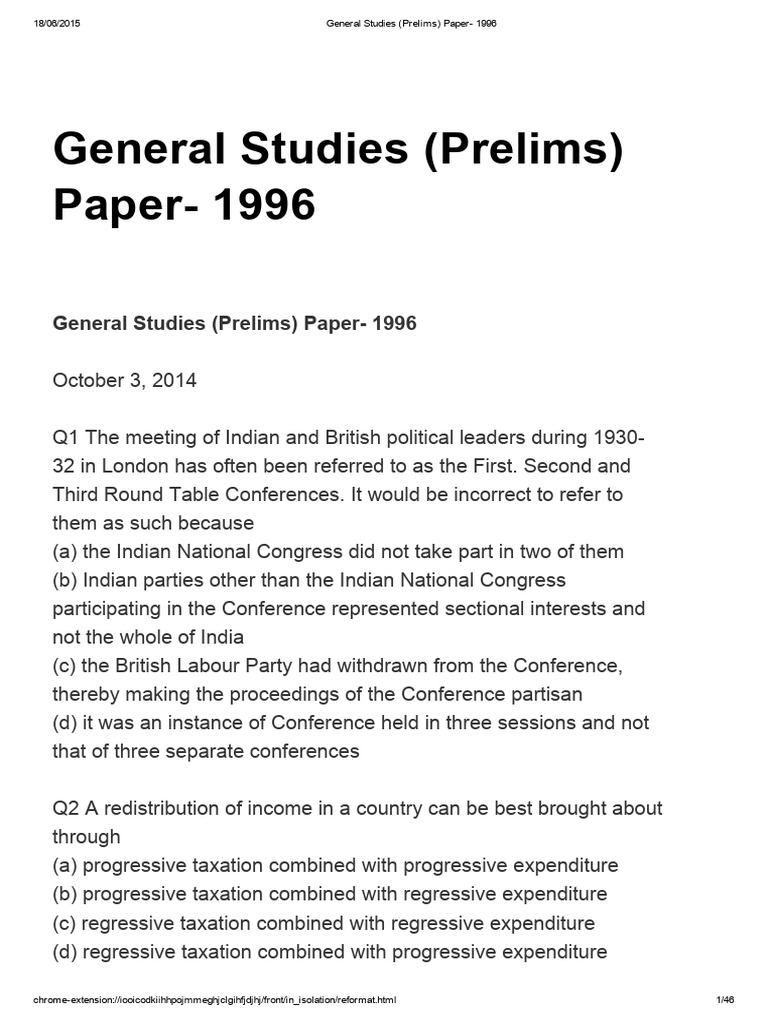 1996 Solved PYQ CSE | PDF | Malnutrition | Indian Independence Movement