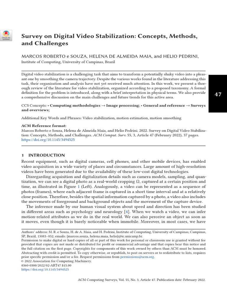 Survey On Digital Video Stabilization: Concepts, Methods, and ...