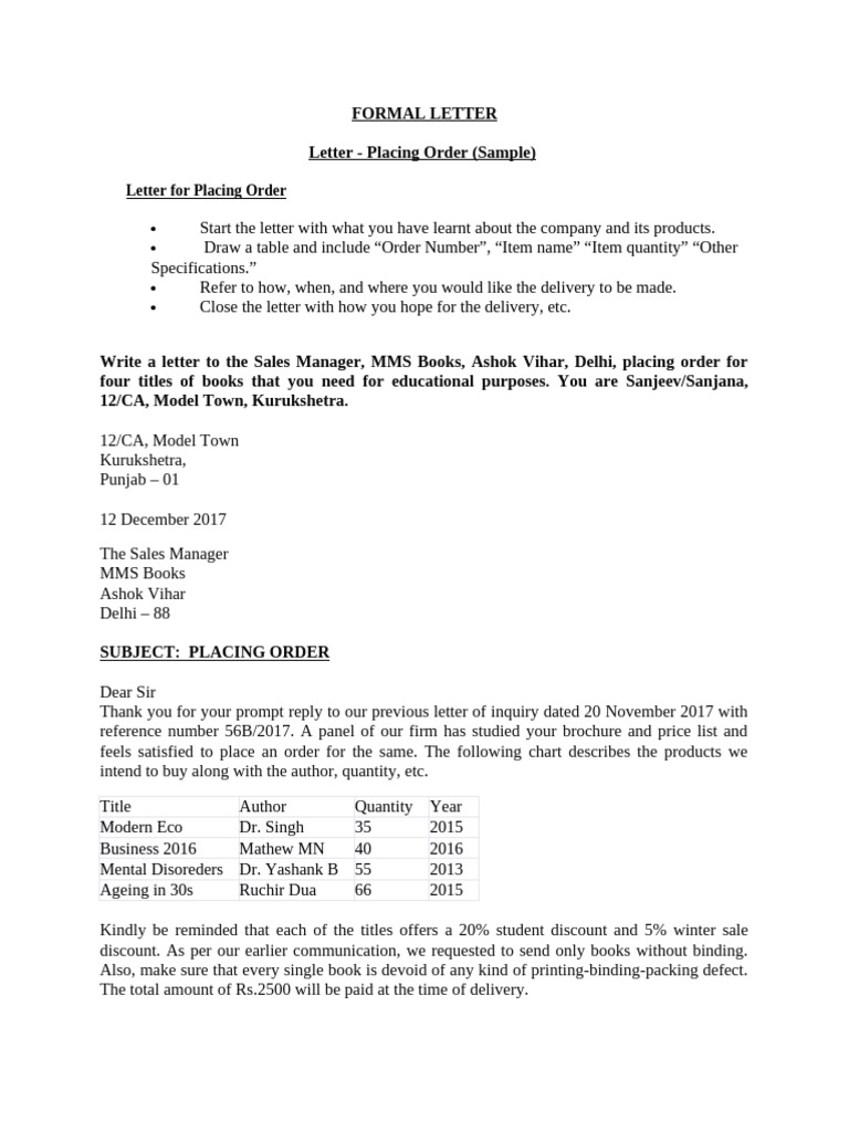Gr. 10 Letter Placing Order & Letter of Enquiry | PDF