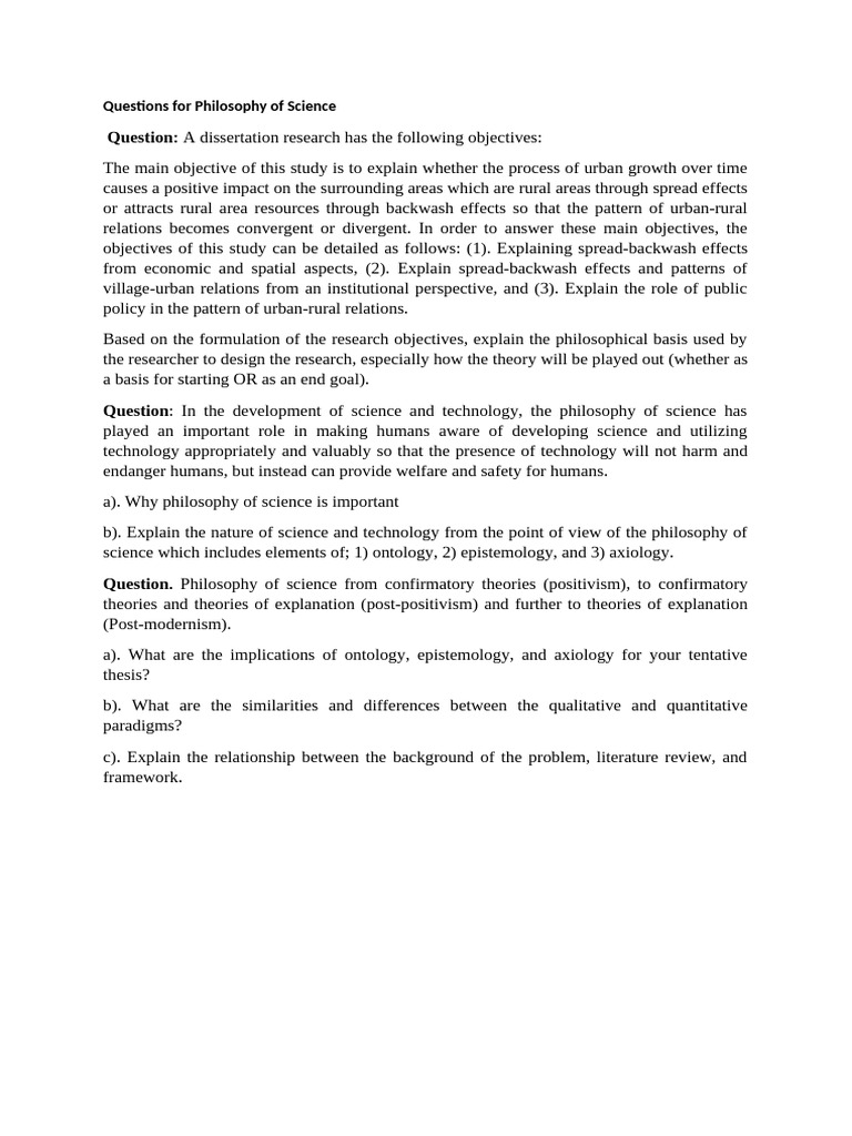 Questions for Philosophy of Science | PDF