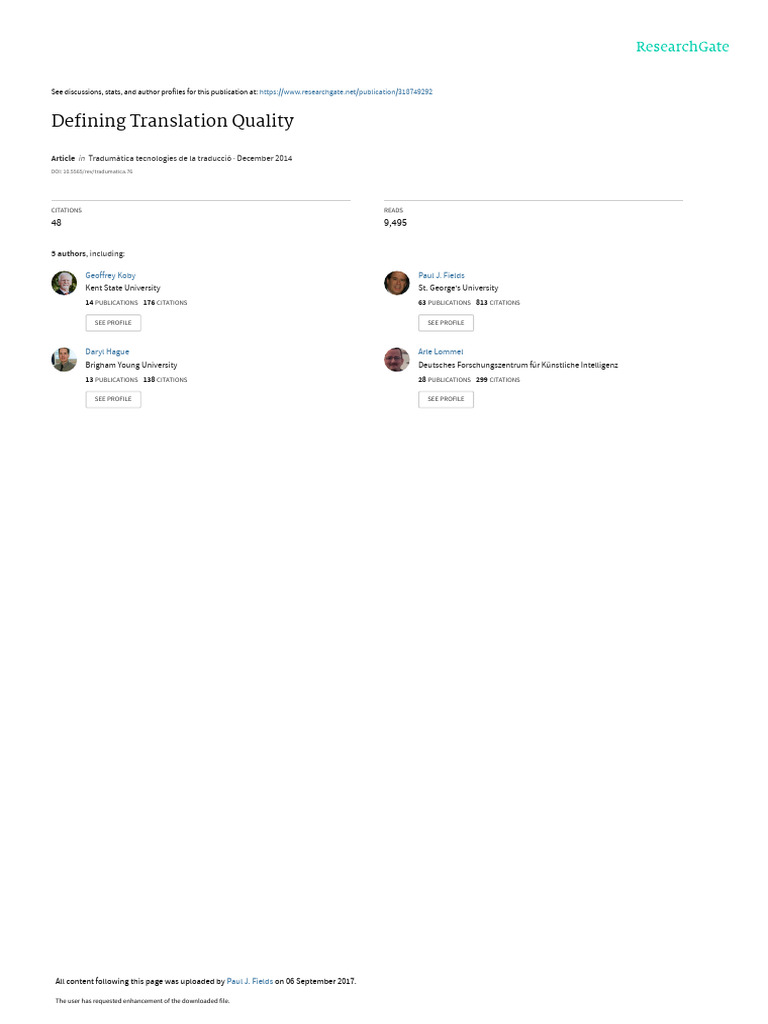 Defining Translation Quality | PDF