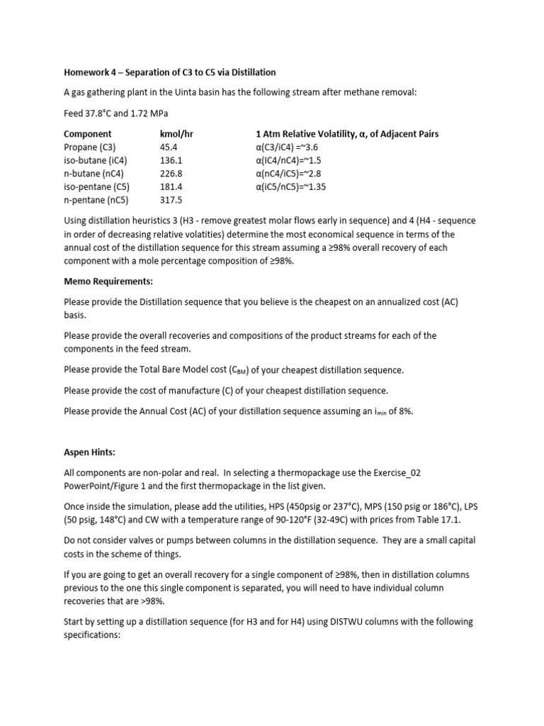 HW 4 C3-C5 Distillation Sequence | PDF | Distillation | Chemical ...