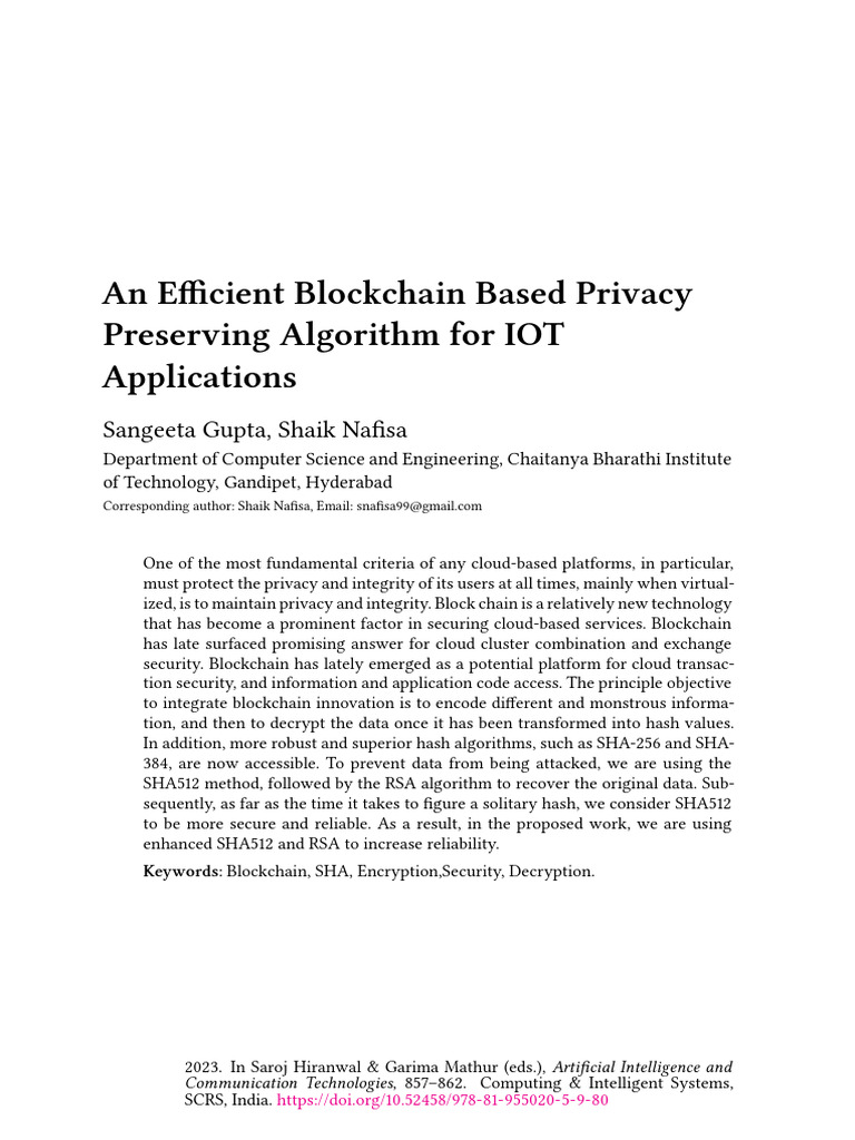 An Efficient Blockchain Based Privacy | PDF | Internet Of Things | Encryption
