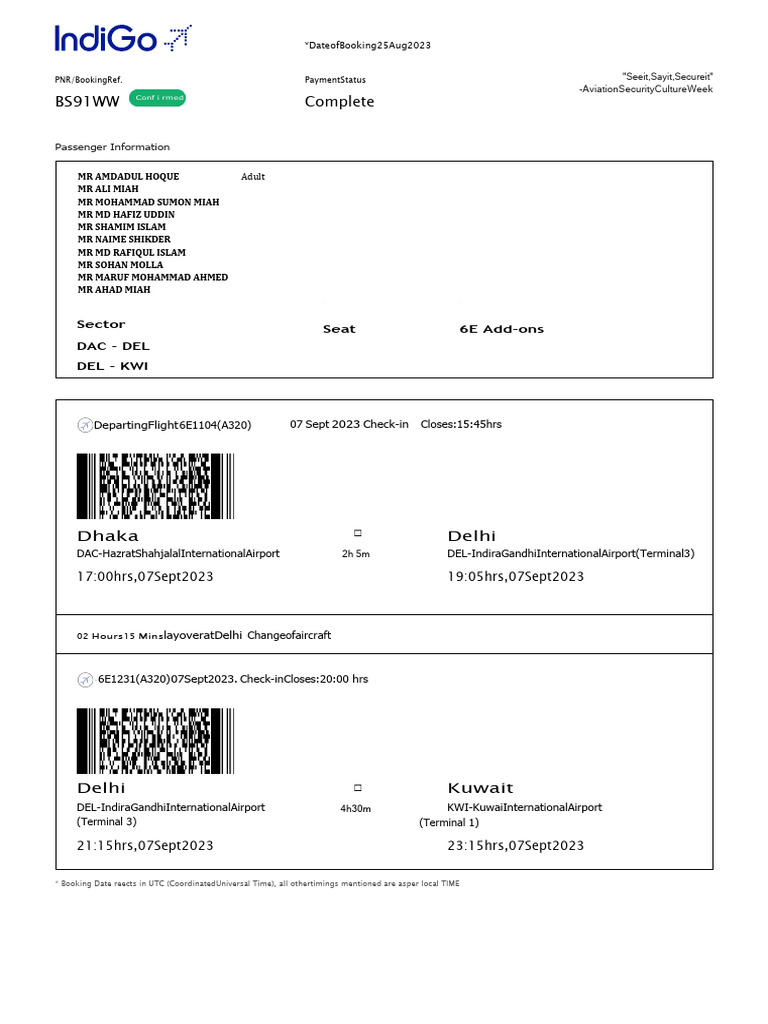 07SEP23 KWI 6E PNR | PDF