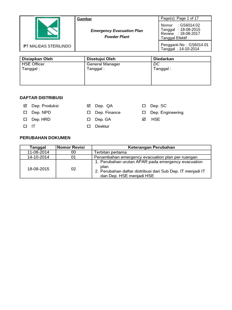 GS6014.02 Emergency Evacuation Plan Powder Plant | PDF | Safety | Bathing