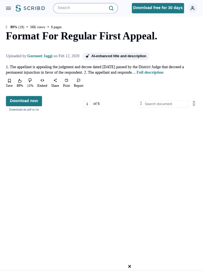 Format For Regular First Appeal. - PDF - Lawsuit - Judgment (Law) | PDF
