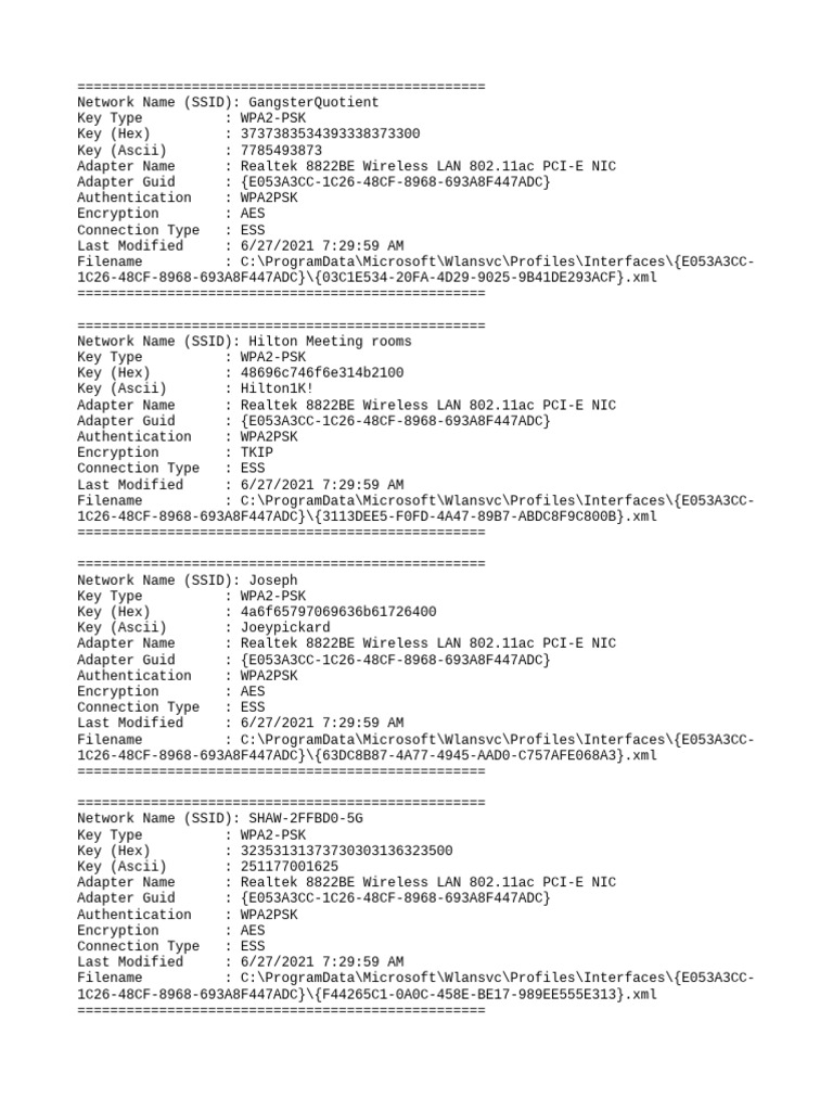 wifi keys | PDF | Wireless Lan | Network Interface Controller