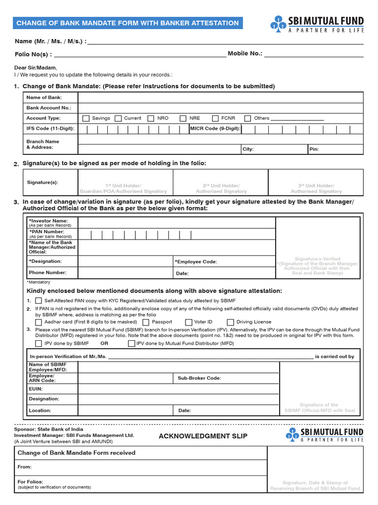 Change of Bank Mandate Form | PDF | Banks | Signature