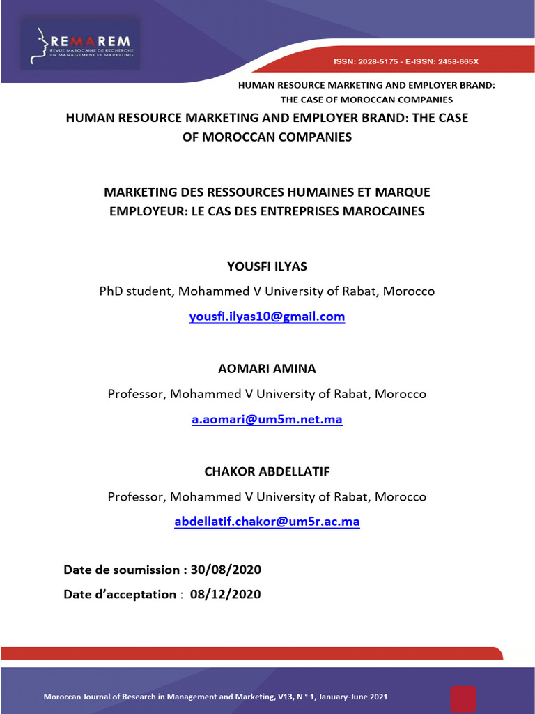 Human Resource Marketing and Employer Brand The Case of Moroccan ...