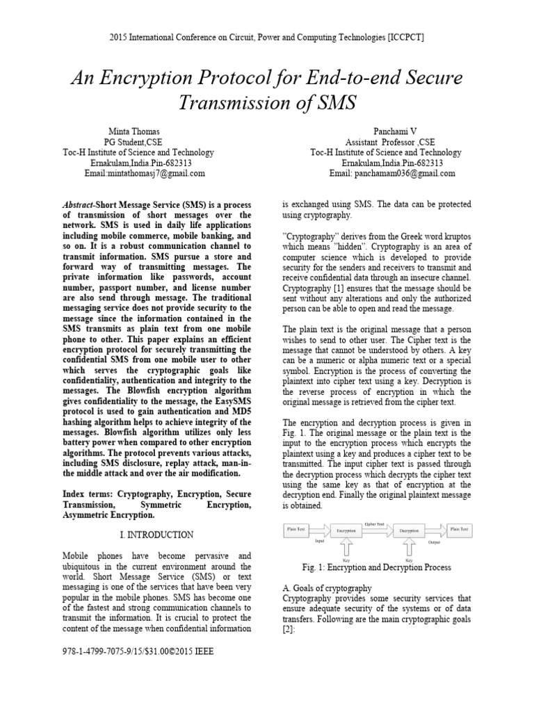 An Encryption Protocol For End-To-End Secure Transmission of SMS | PDF | Cryptography | Key ...