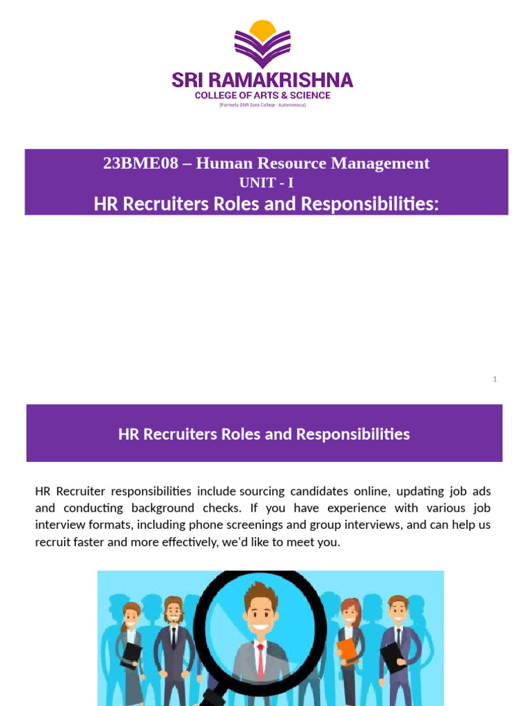 HR Recruiters Roles and Responsibilities | PDF