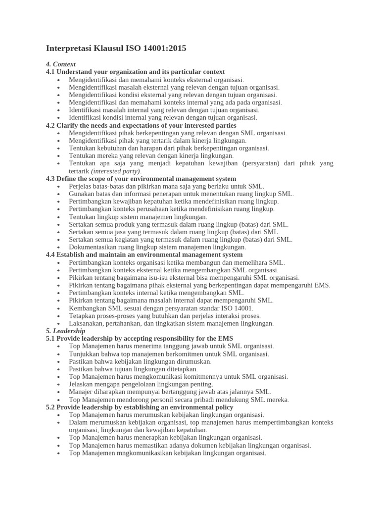 Interpretasi Klausul ISO 14001 | PDF