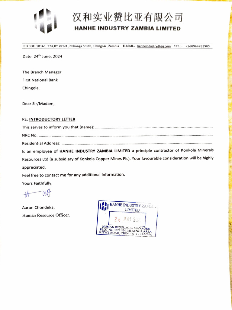 INTRODUCTORY LETTER FNB | PDF