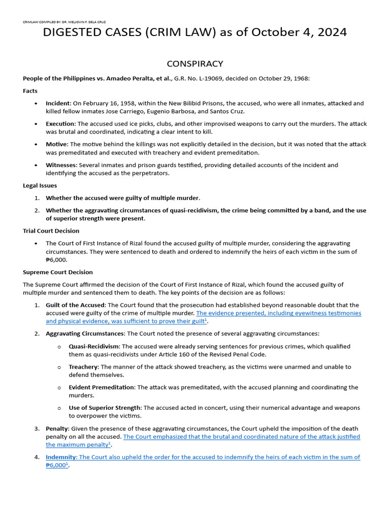 Digested Cases Crim Law Compiled by Dr. Meljovin F Dela Cruz | PDF | Burden Of Proof (Law ...