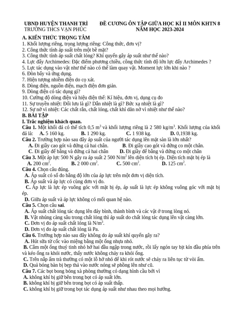 De Cuong on Tap Giua Hoc Ki II Mon Khtn 8 283202414 | PDF