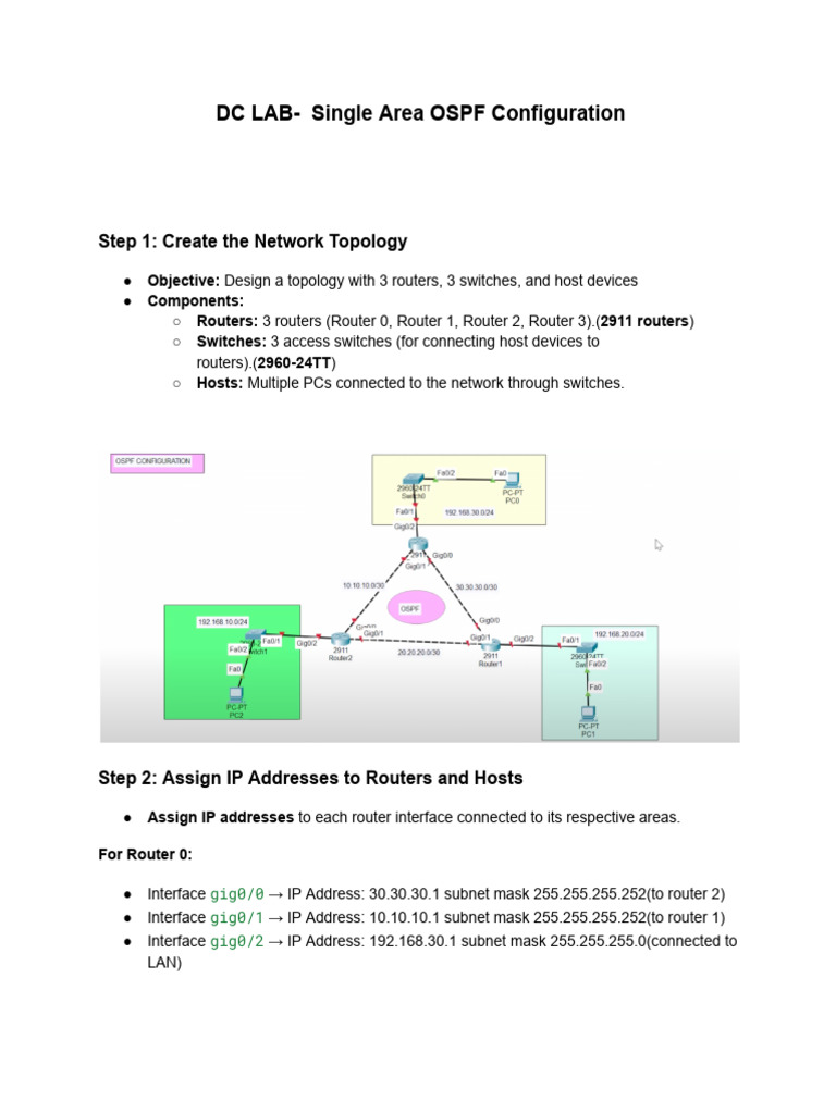 DC LAB - Single Area OSPF Configuration | PDF | Ip Address | Router (Computing)
