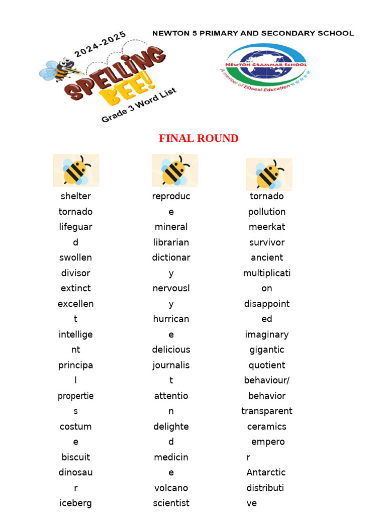 G3.Spelling Bee - Final Round 50words | PDF