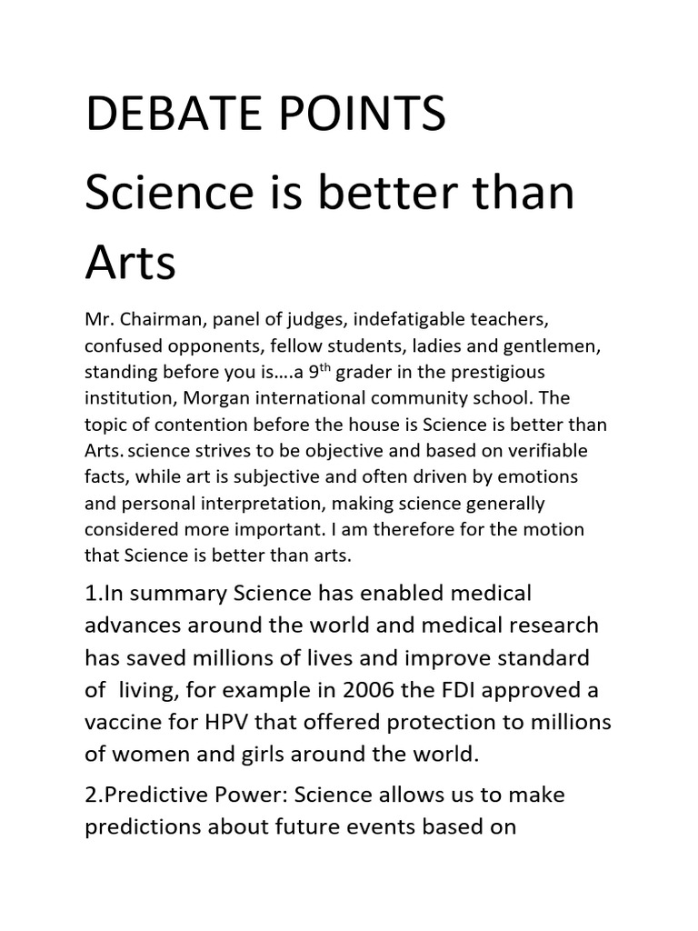 Science vs. Arts: Key Debate Points | PDF | Science | Academic ...