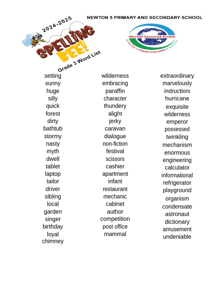 Grade3 - Spelling Bee - Worldlist | PDF