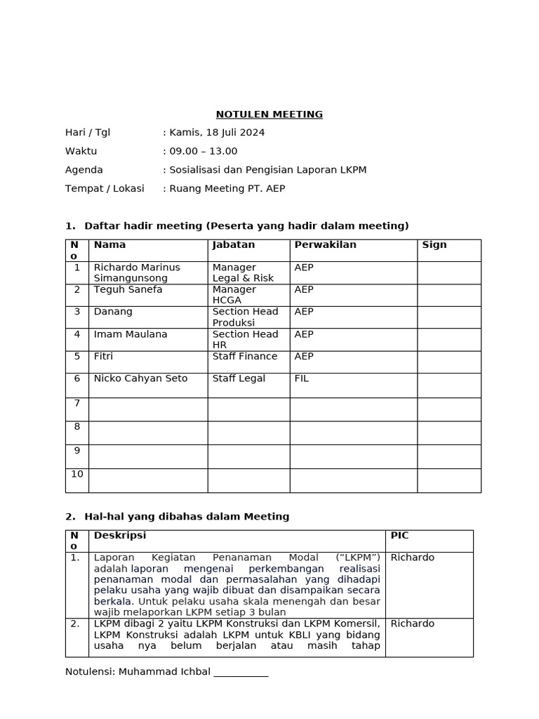 MASTER Notulen Meeting (MOM) | PDF