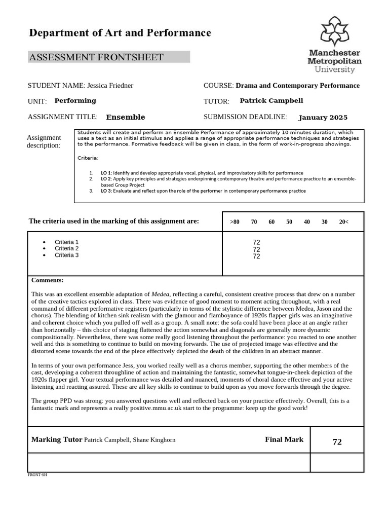 DCP Frontsheet Performing 2025 Jessica Friedner | PDF | Cognition