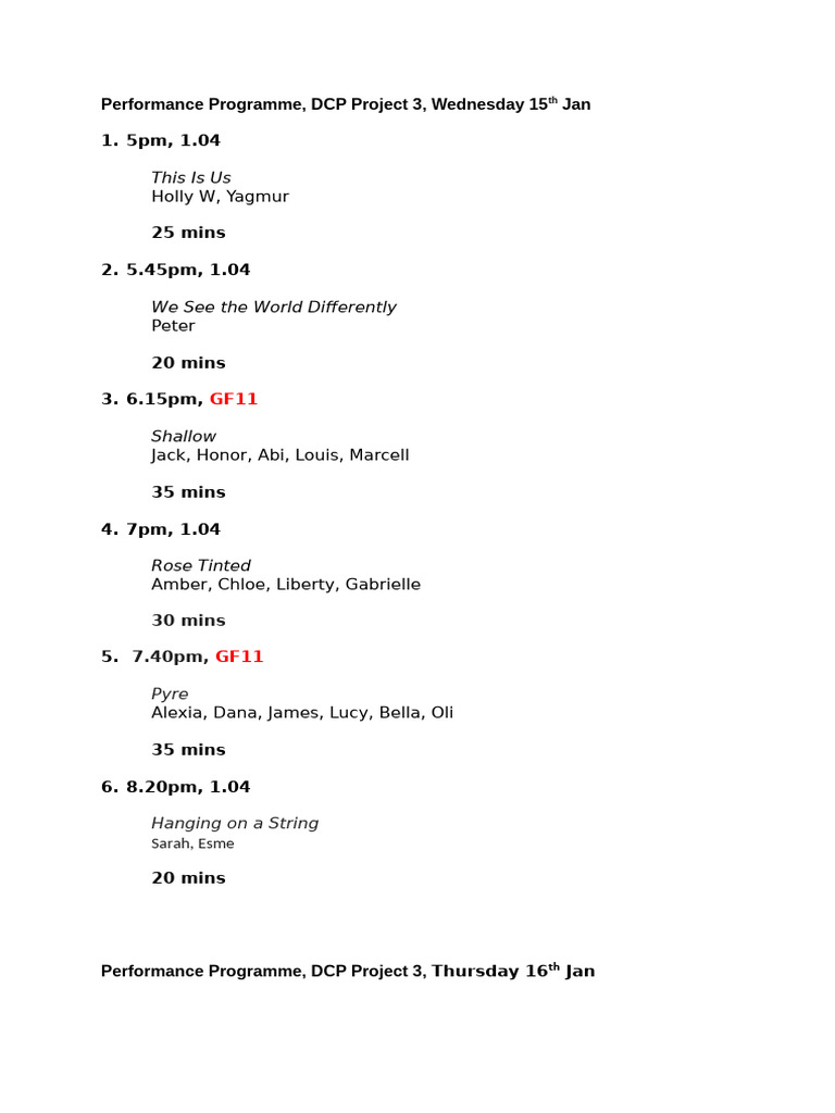 Revised 3b Performance Schedule | PDF